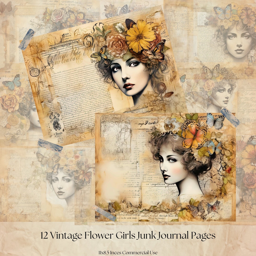 Junk Journal Printable, Flower Girl , Vintage Journal Papers, Garden ...