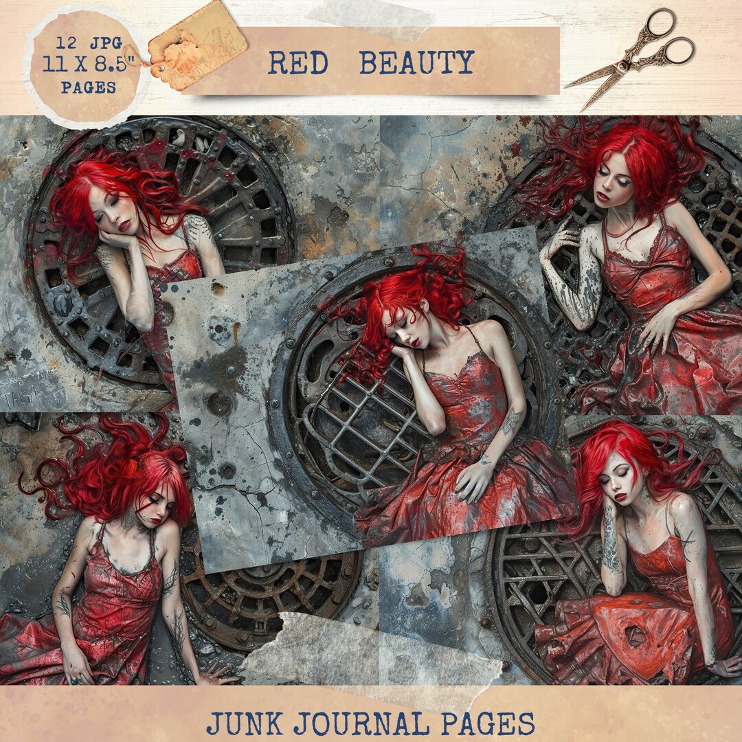 Junk Journal Printable, Red Beauty Vintage Journal Papers, Lady Junk ...