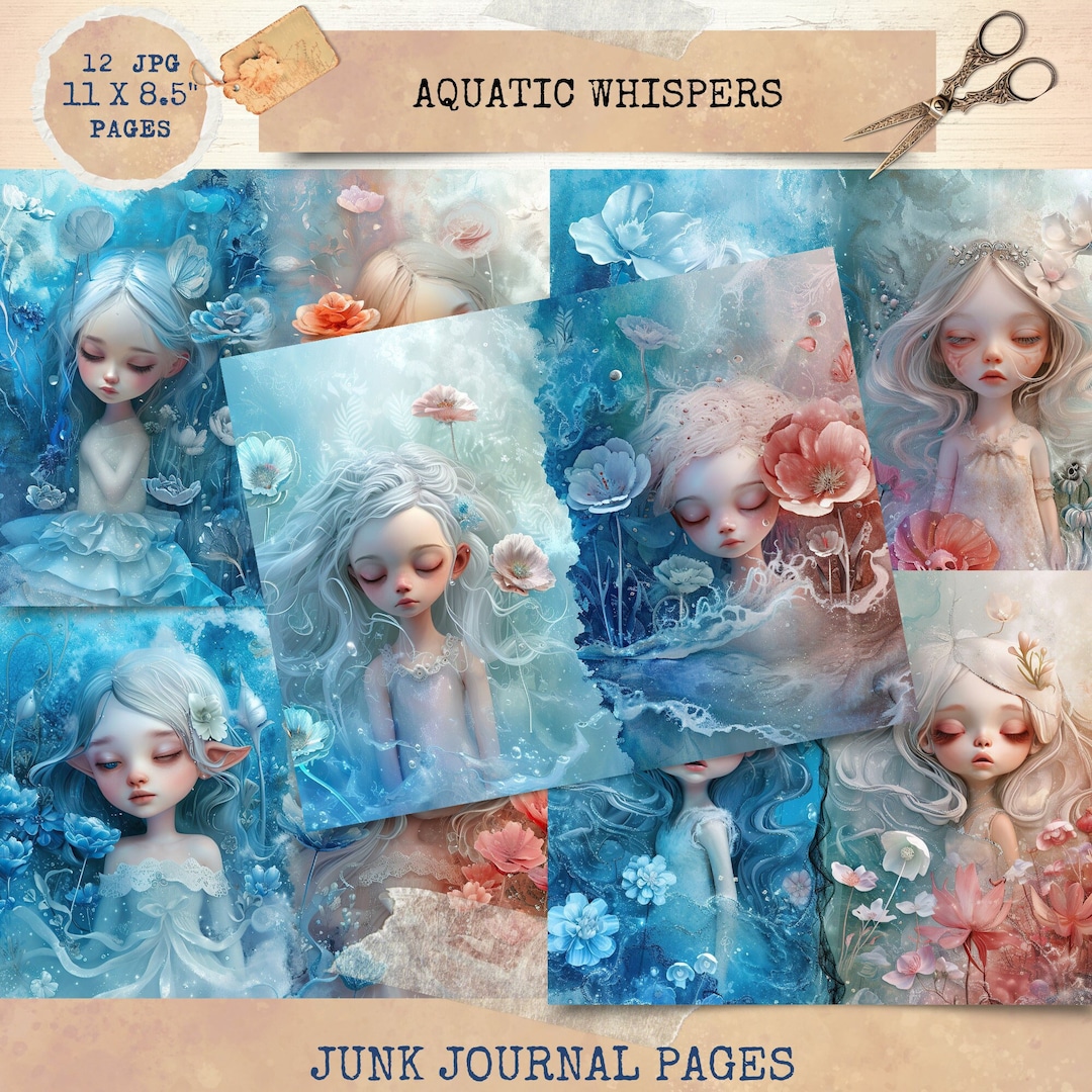 Junk Journal Printable, Water Girl , Vintage Journal Papers, Aquatic ...