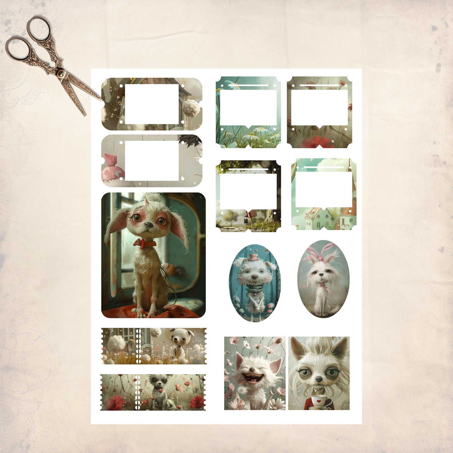 Quirky Dogs Ephemera Cards, 38 Mini Extras Pack, Dog Printable Ephemera ...