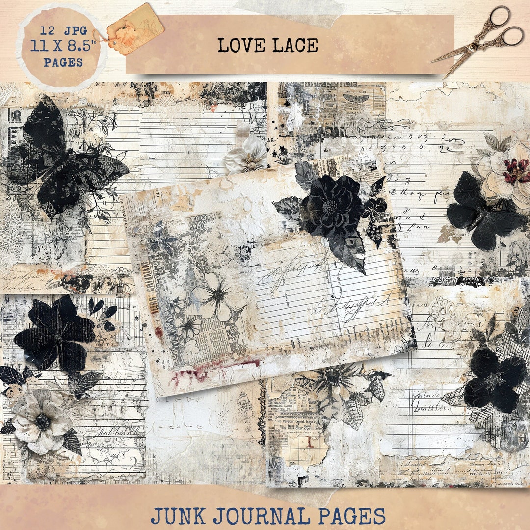 Junk Journal Printable, Lace Vintage Journal Papers, Romance Junk ...