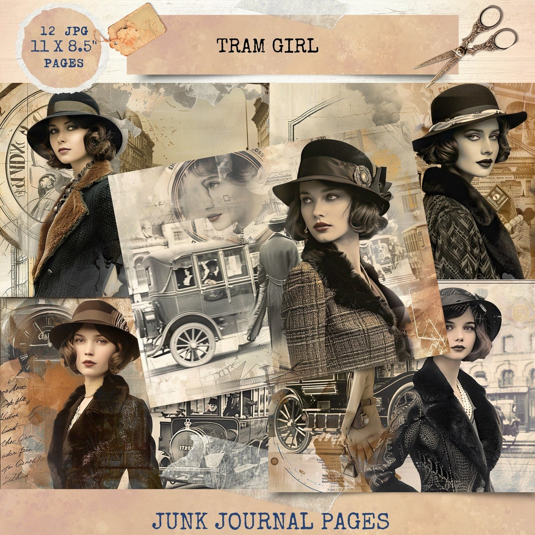 Junk Journal Printable, Victorian Girl, Vintage Journal Papers, Tram ...
