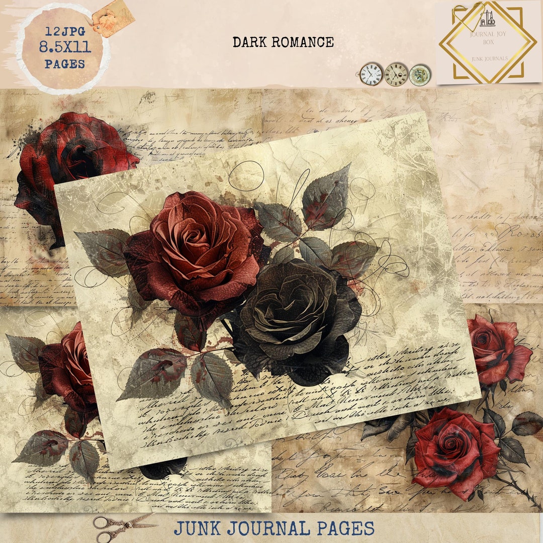 Junk Journal Printable, Red Black Roses Journal, Dark Romance Journal Papers, Gothic Romance ...