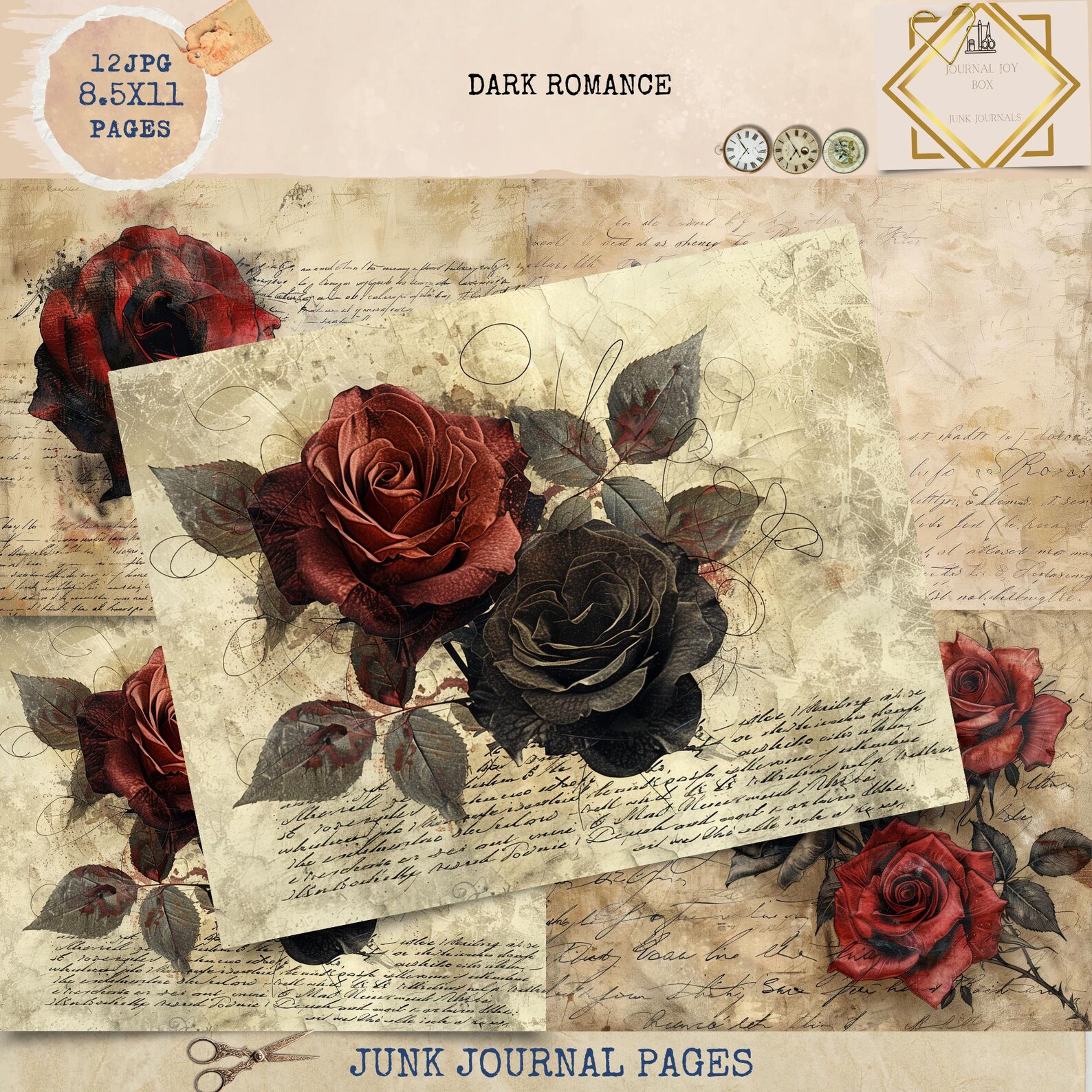 Junk Journal Printable, Red Black Roses Journal, Dark Romance Journal ...