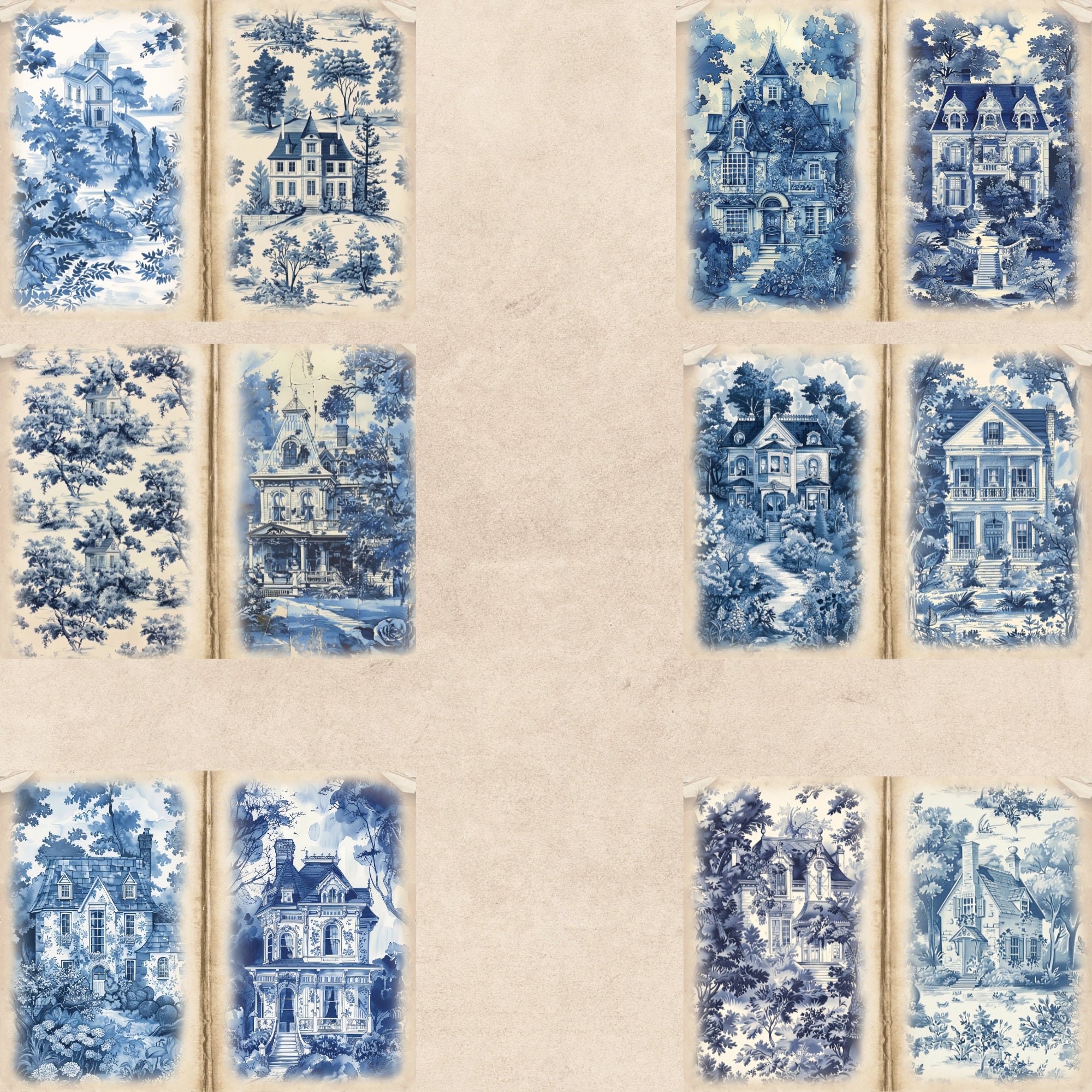 Junk Journal Printable, Blue Toile Cottage Journal, Blue Toile Vintage ...