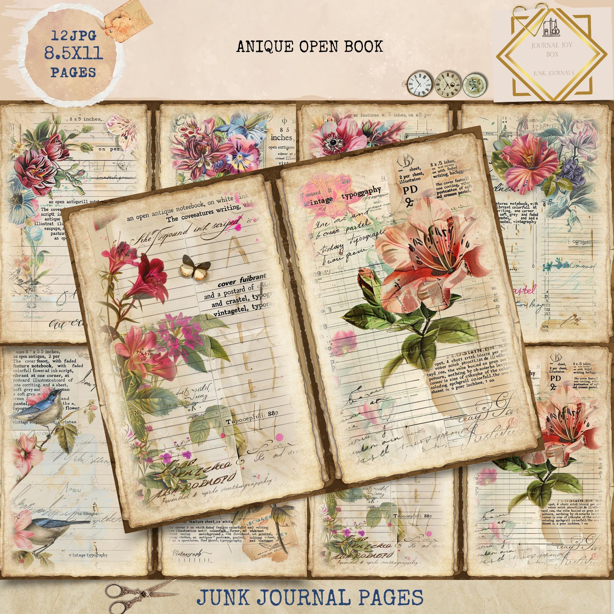 Junk Journal Printable, Vintage Old Pages Junk Journal, Vintage Junk ...
