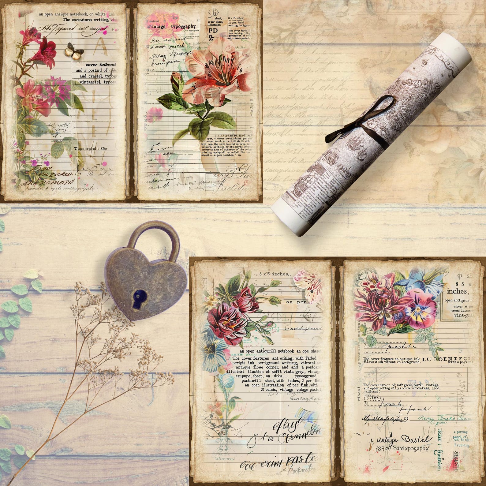 Junk Journal Printable, Vintage Old Pages Junk Journal, Vintage Junk ...