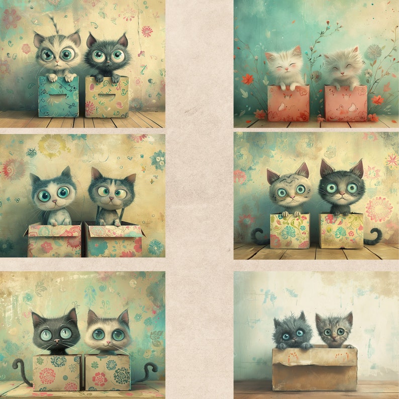 Junk Journal Printable, Cats in a Box Vintage Journal Papers, Cats Junk ...
