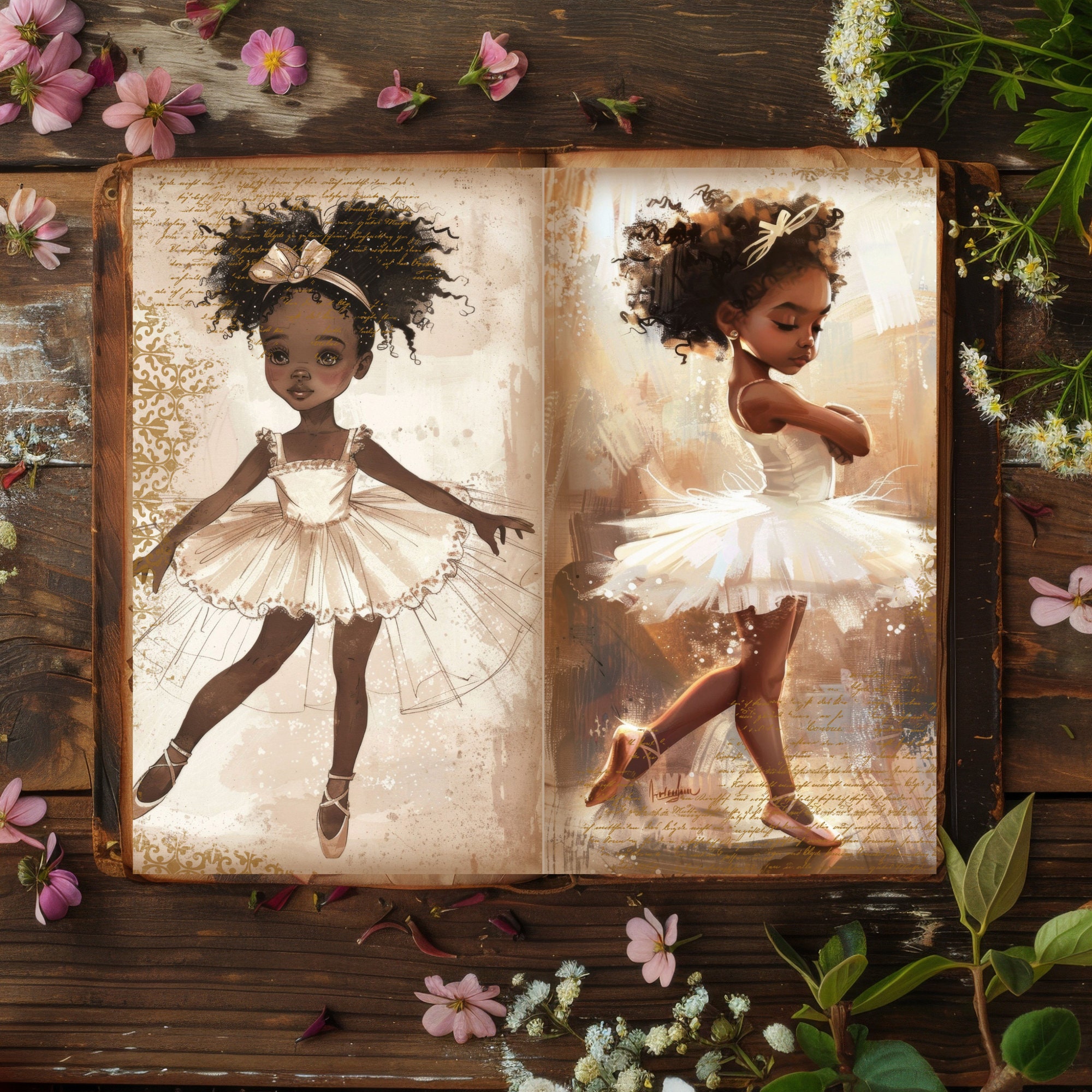Little African American Ballerina Junk Journal Pages, Digital Scrapbook ...