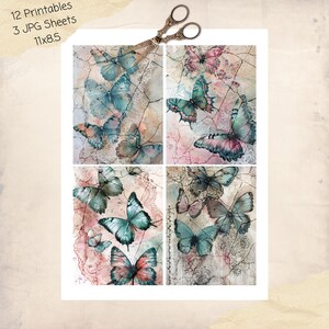 Pastel Butterfly Journal Cards, 12 Cards, Printable Ephemera, Paper ...