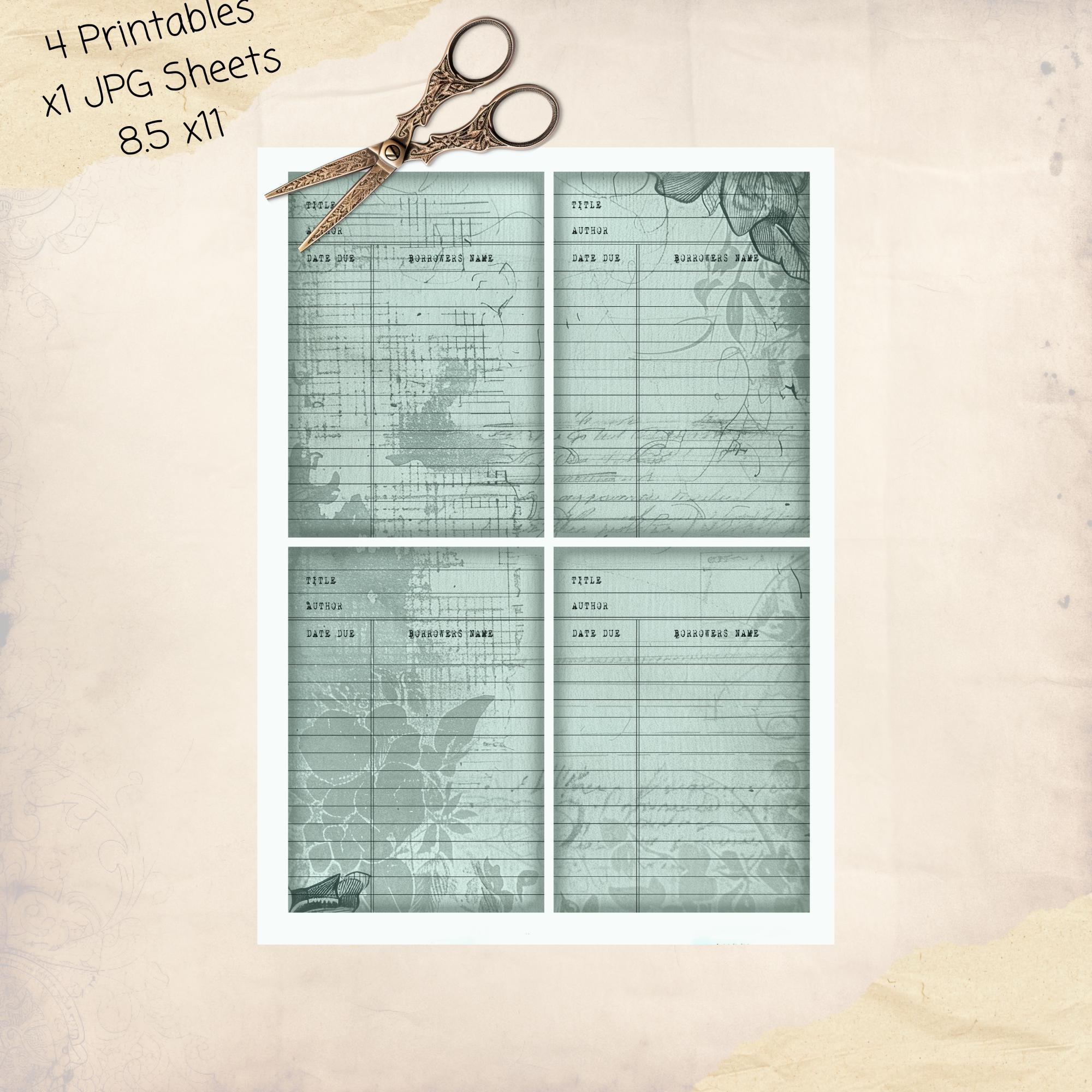Vintage Shabby Blue Library Cards, Printable Library Book Cards ...