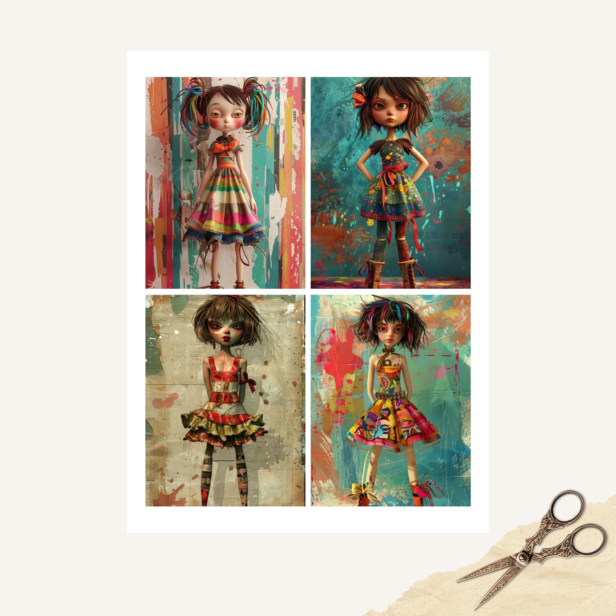 Weird Quirky Girls Junk Journal Cards, 12 Cards, Quirky Girls Printable ...