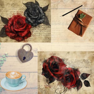 Junk Journal Printable, Red Black Roses Journal, Dark Romance Journal ...