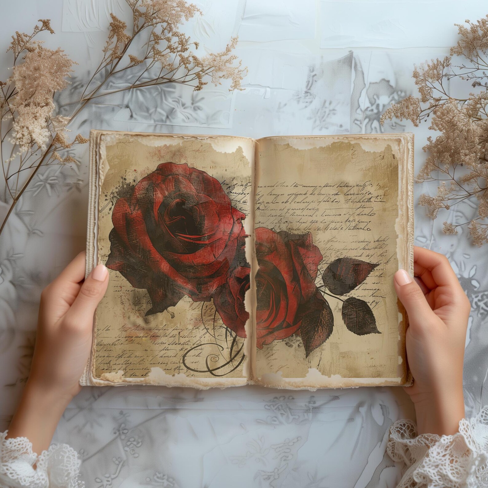Junk Journal Printable, Red Black Roses Journal, Dark Romance Journal ...