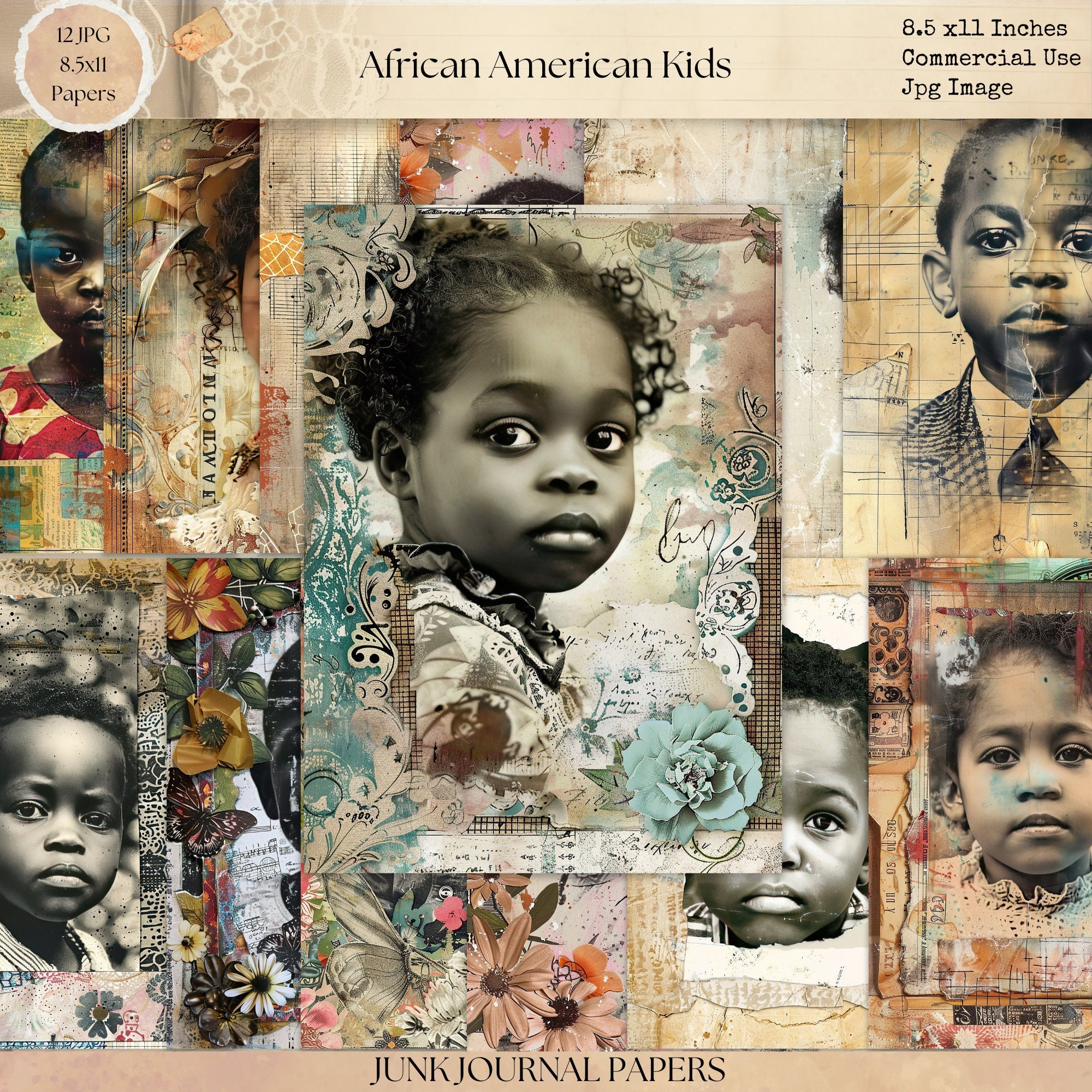 African American Kids Junk Journal Pages, Digital Scrapbook Paper ...