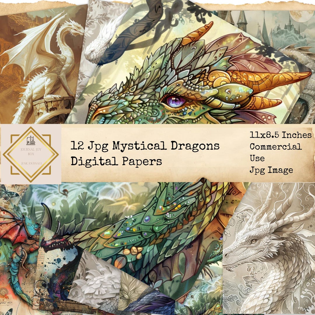 Junk Journal Printable, Mystical Dragon Digital Papers, Dragon Ephemera ...