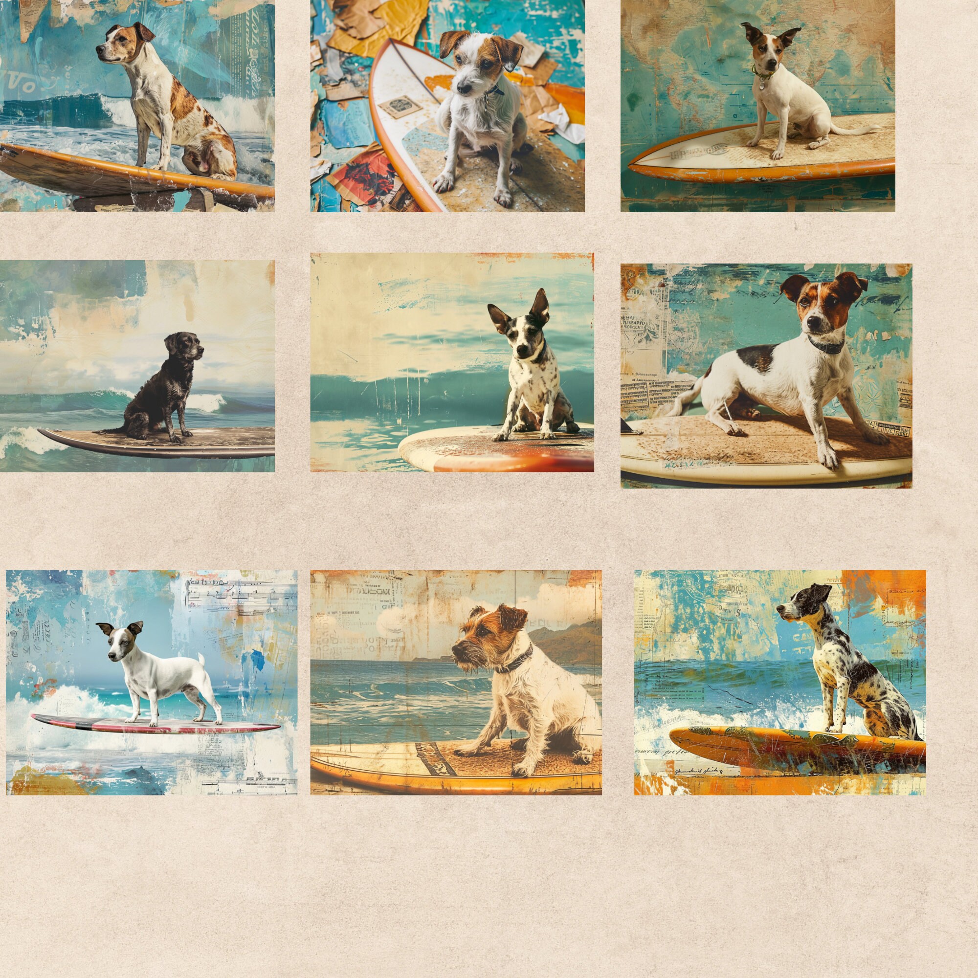 Junk Journal Printable, Dogs on a Surfboard, Vintage Journal Papers ...