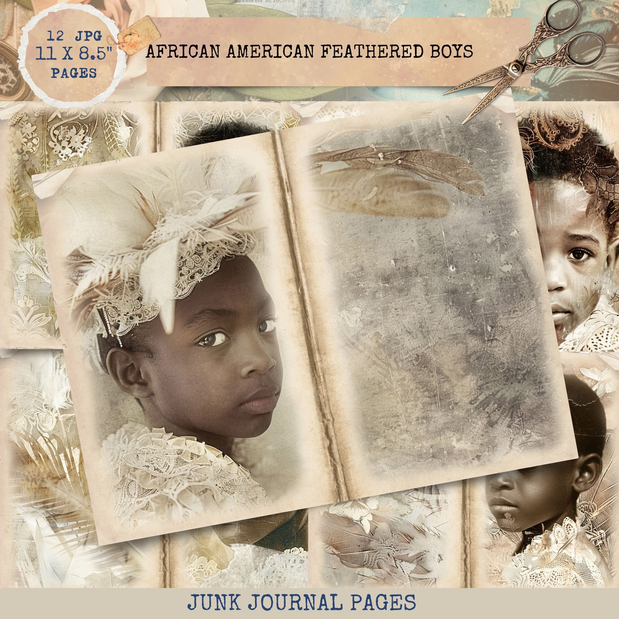 African American Boys Junk Journal Pages, Digital Scrapbook Paper ...