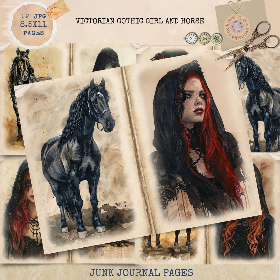 Junk Journal Printable, Victorian Gothic Girl and Horse Junk Journal ...