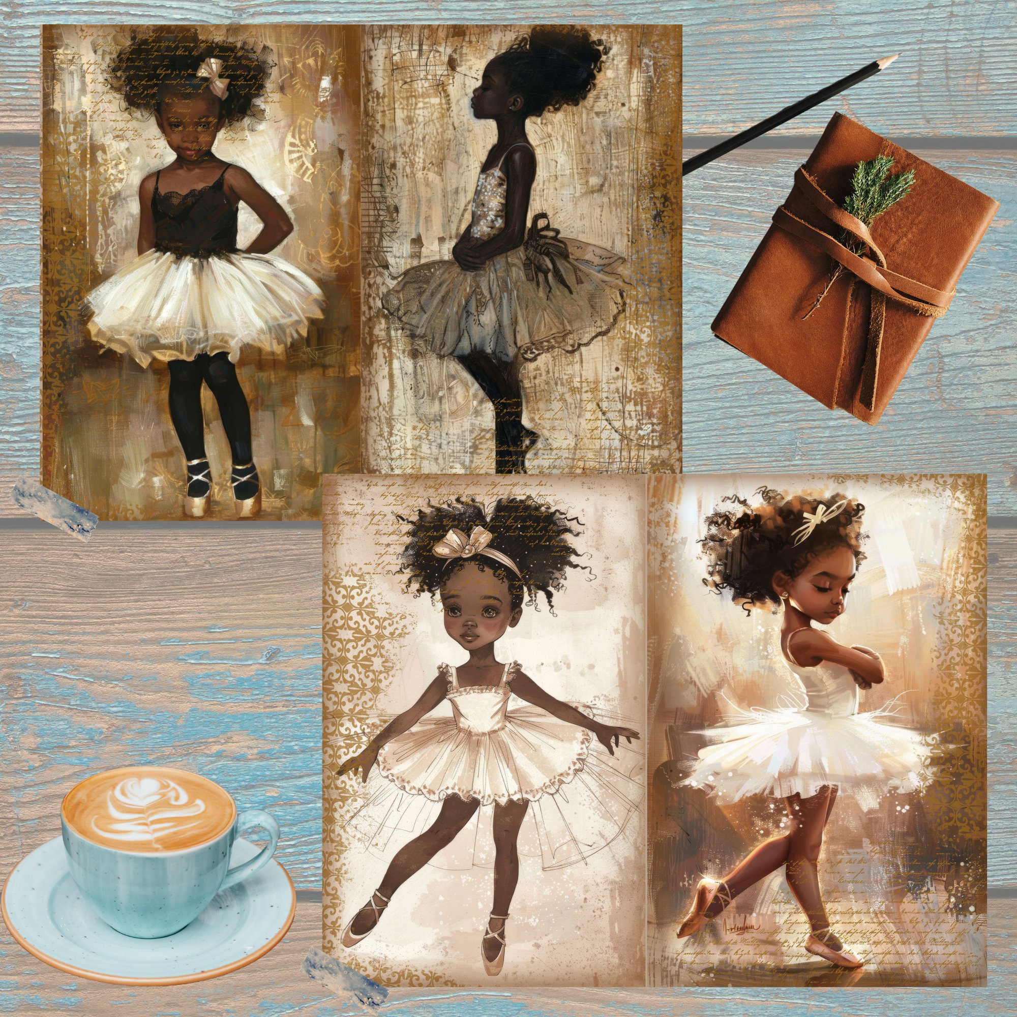 Little African American Ballerina Junk Journal Pages, Digital Scrapbook ...
