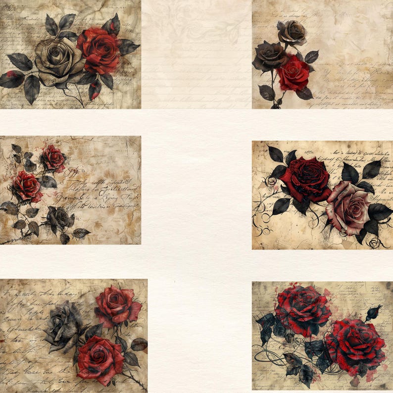 Junk Journal Printable, Red Black Roses Journal, Dark Romance Journal ...