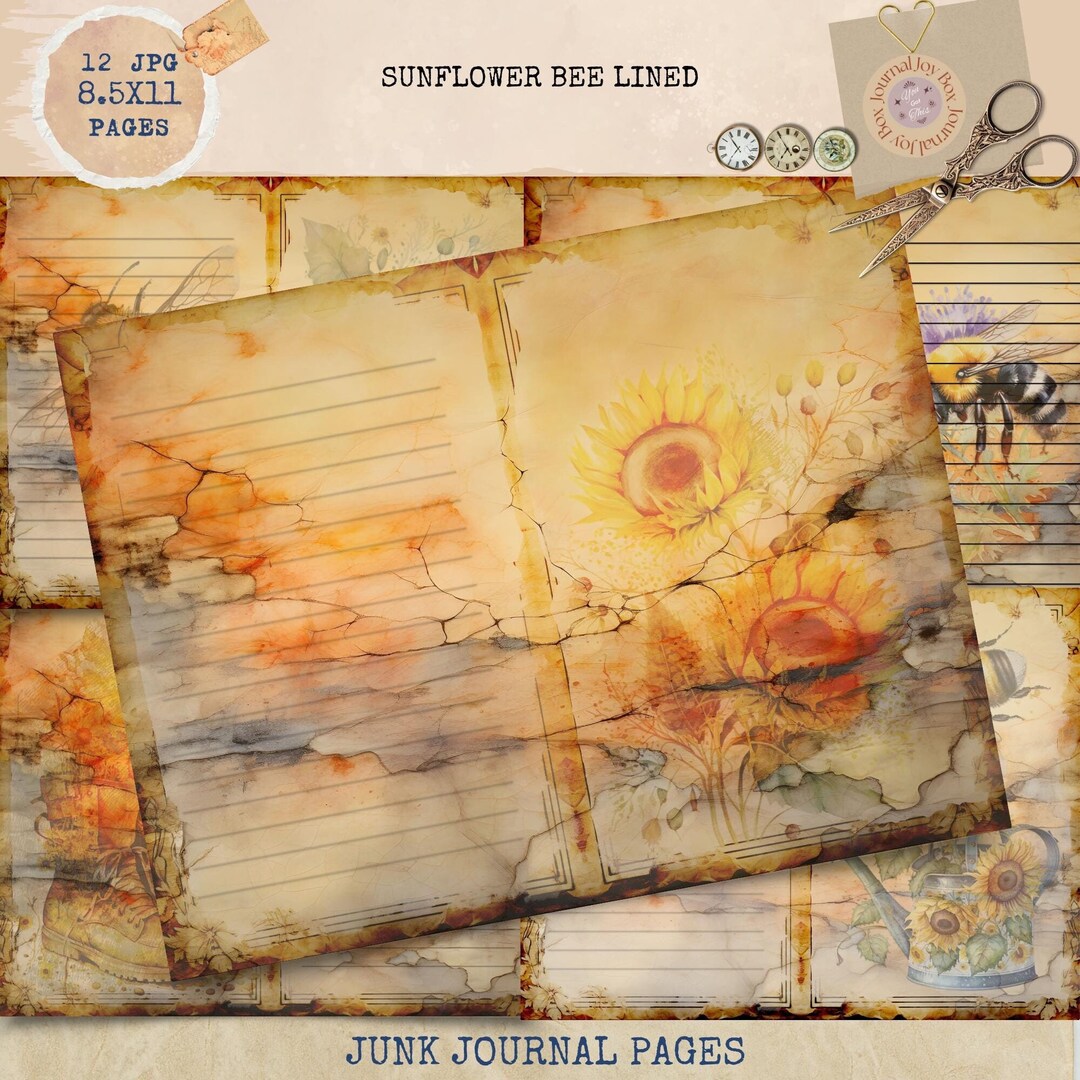 Junk Journal Printable, Lined Journal, Sunflower Bee Lined Journal ...