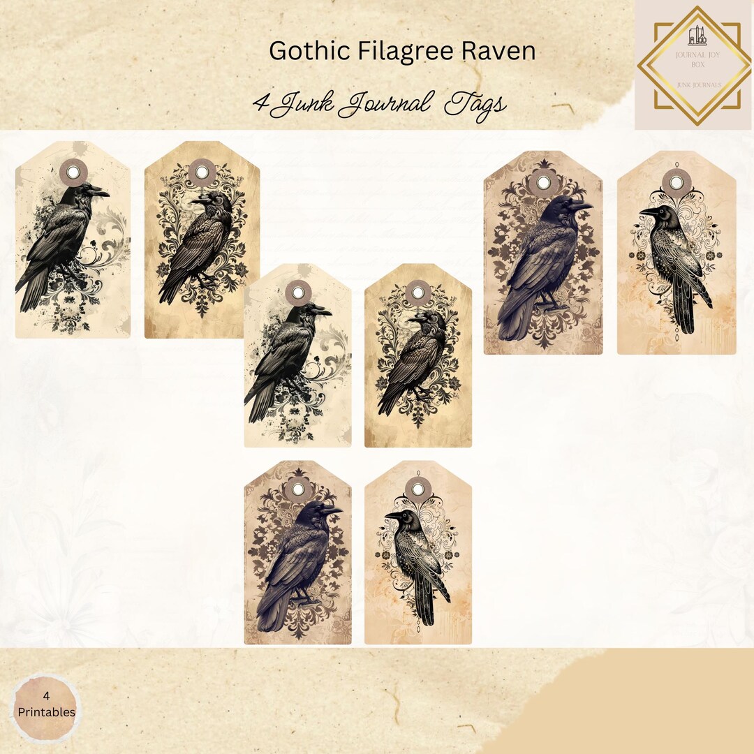 Gothic Ravens Junk Journal Tag, Printable Ephemera, X4 Vintage Raven ...