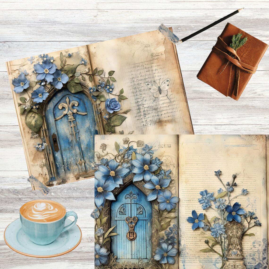 Junk Journal Printable, Wooden Floral Doors, Vintage Journal Pages ...
