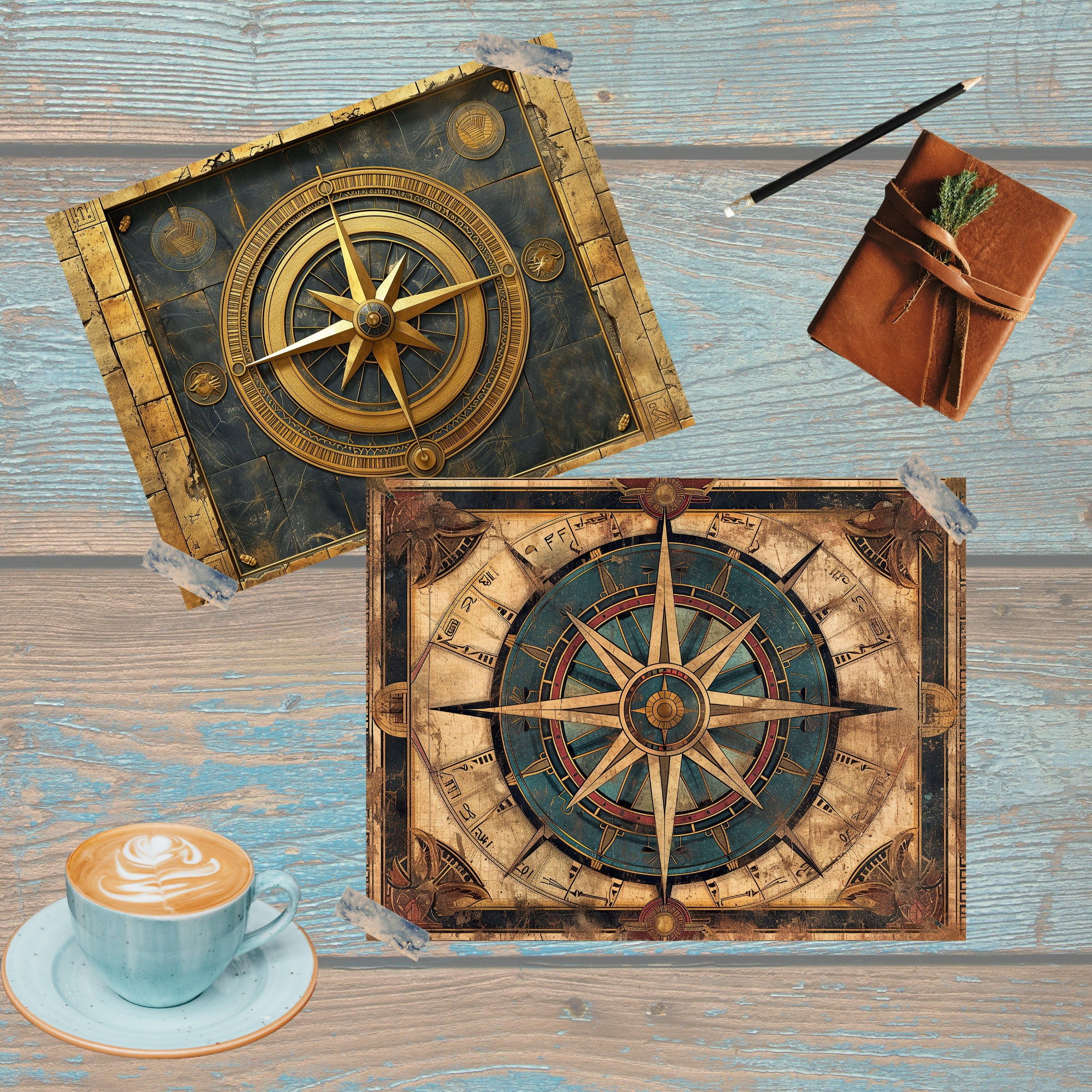 Junk Journal Printable, Vintage Compass, Compass Journal Papers, Old ...