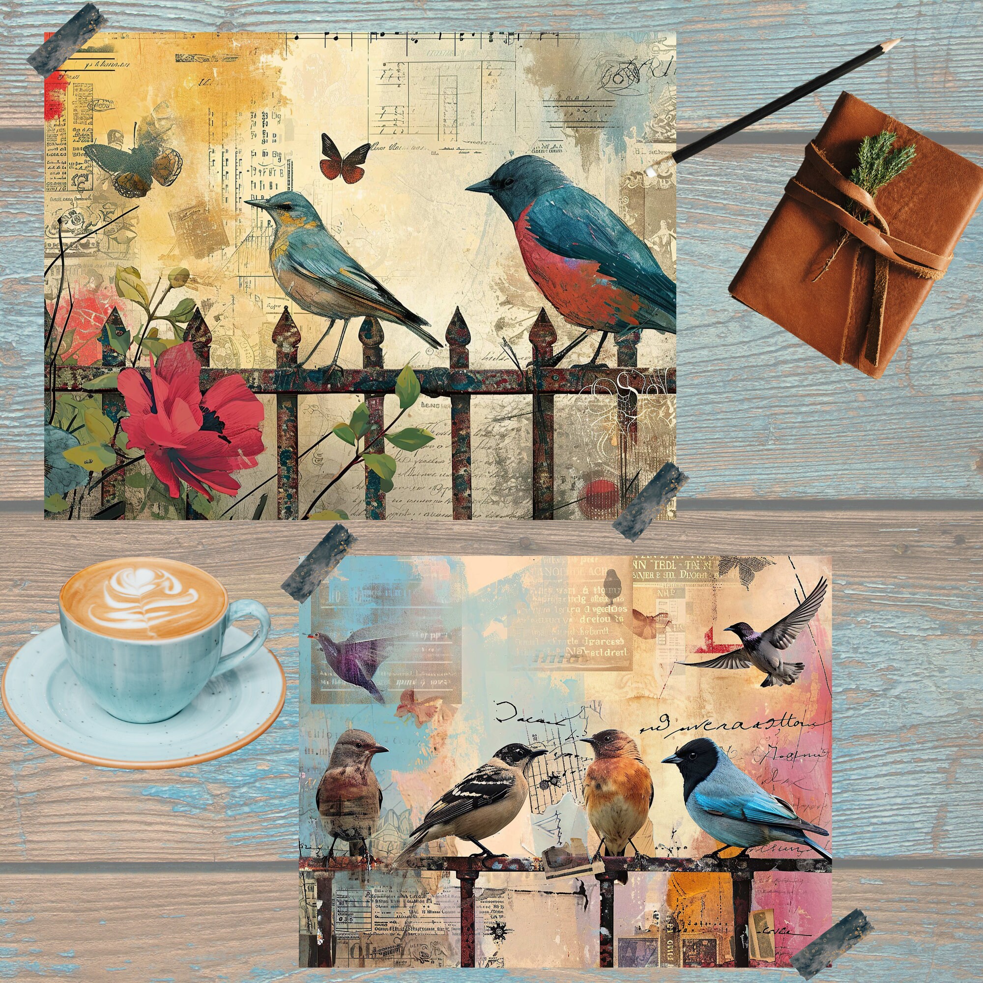 Birds Junk Journal, Bird Pages, Bird on a Fence Junk Journal , Bird ...