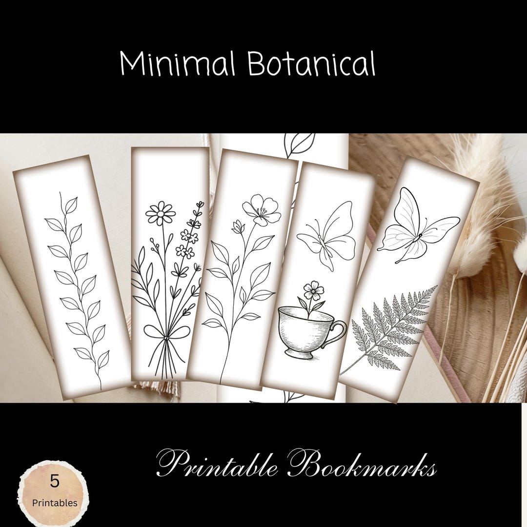 Minimal Botanical Bookmarks, Printable Bookmarks, Line Art Bookmarks ...
