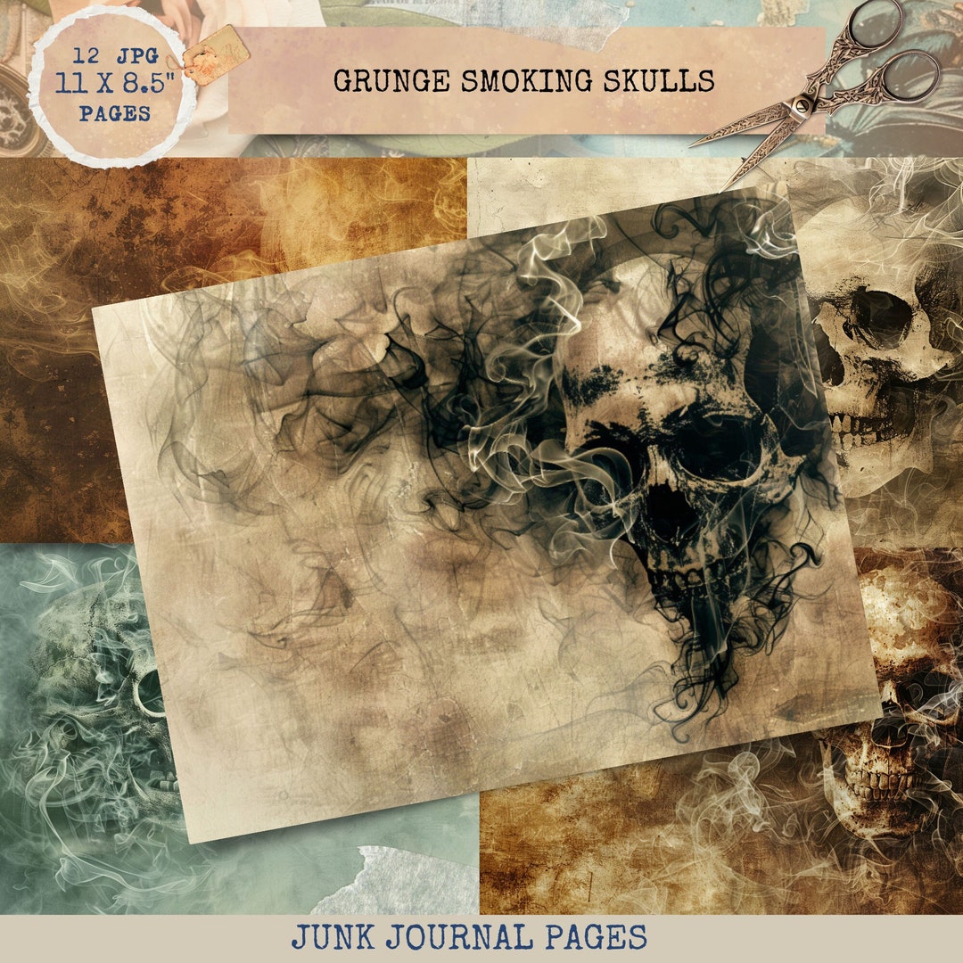 Junk Journal Printable, Gothic Skulls, Vintage Journal Papers, Skull ...