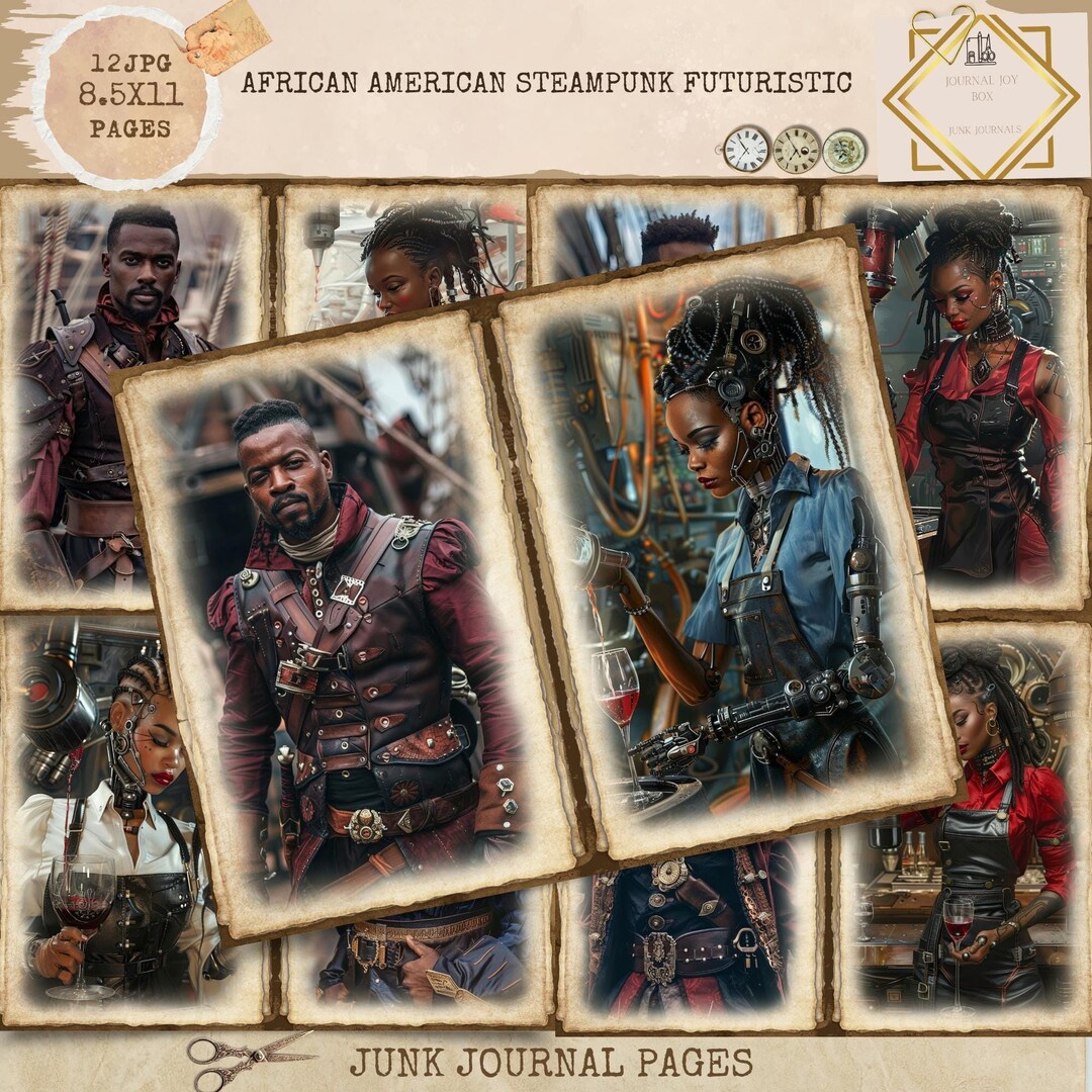 African American Futuristic Junk Journal Pages, Digital Scrapbook ...