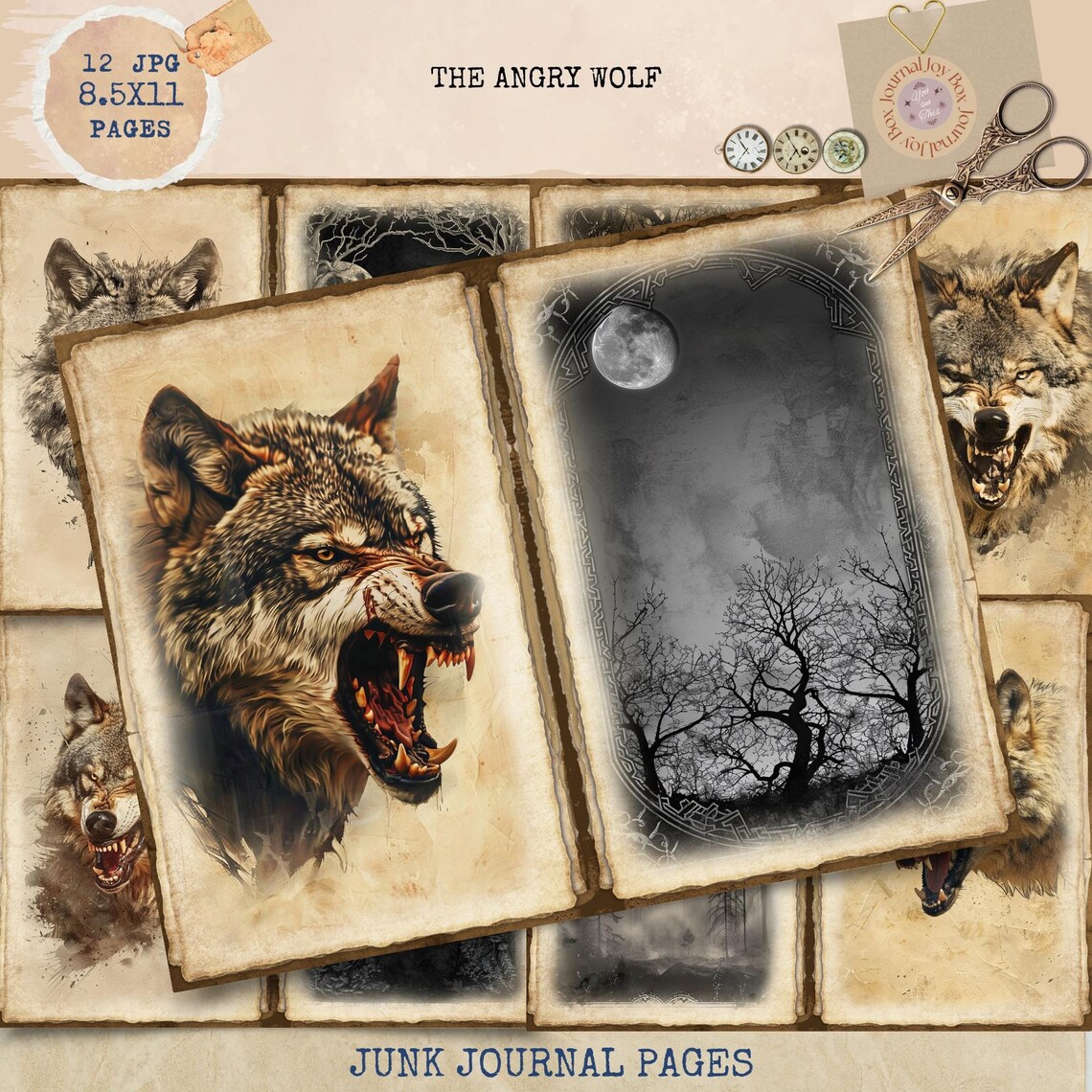 Junk Journal Printable, Wolf Journal, Book of Shadows, Wolf Junk ...