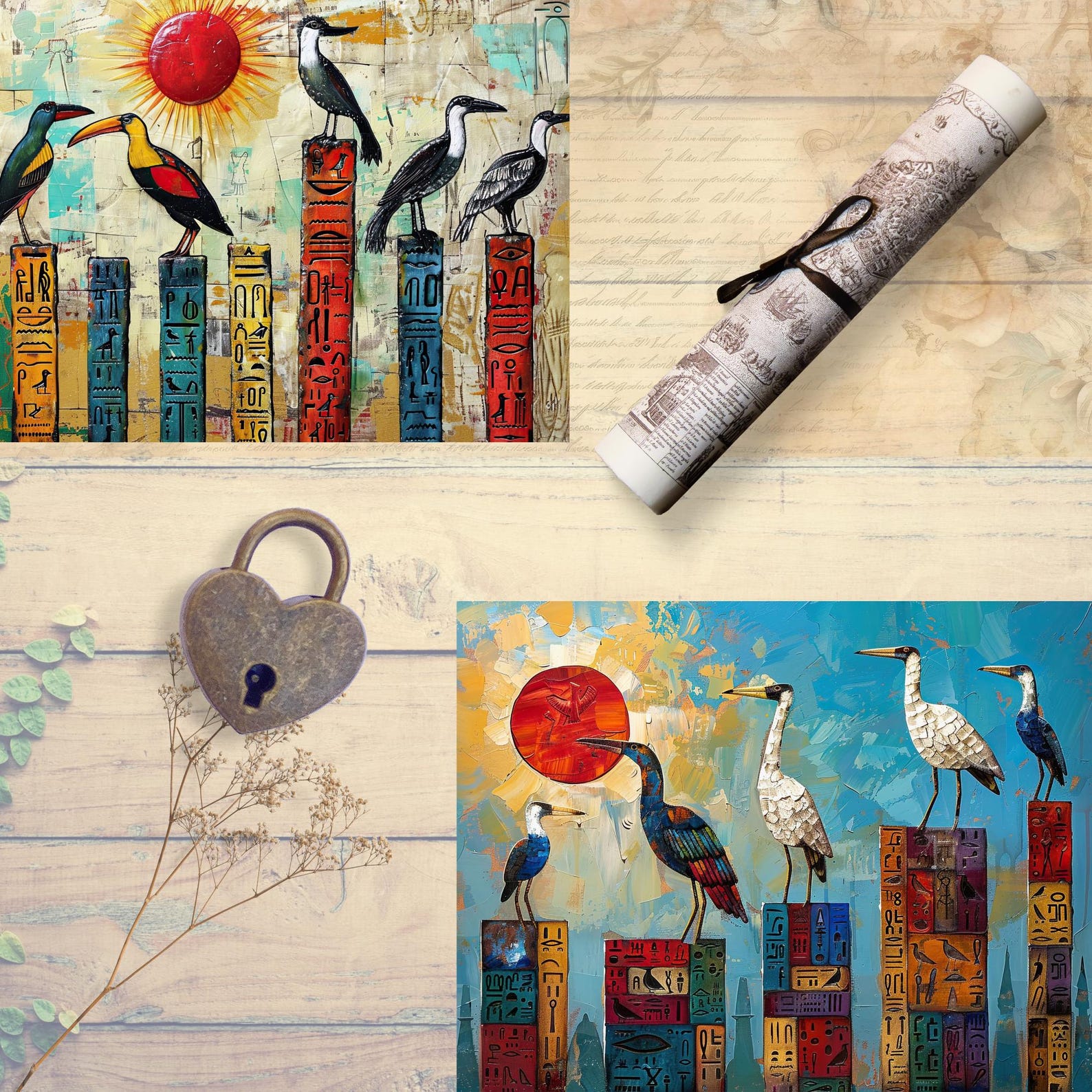 Junk Journal Printable, Egypt Birds Vintage Journal Papers, Egyptian ...