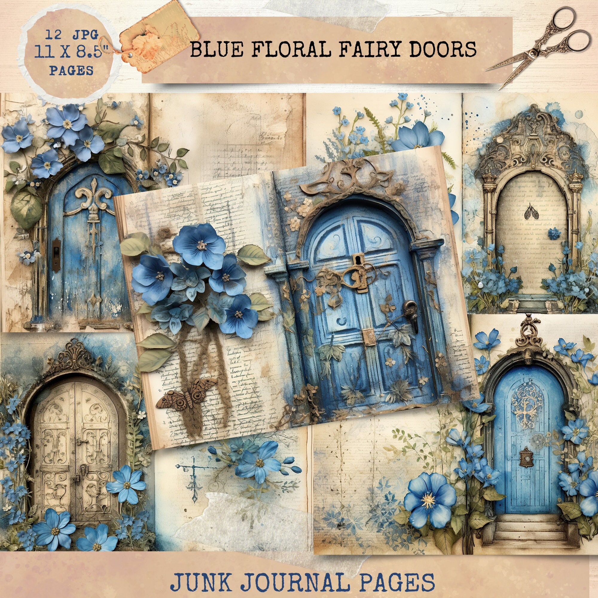 Junk Journal Printable, Wooden Floral Doors, Vintage Journal Pages ...