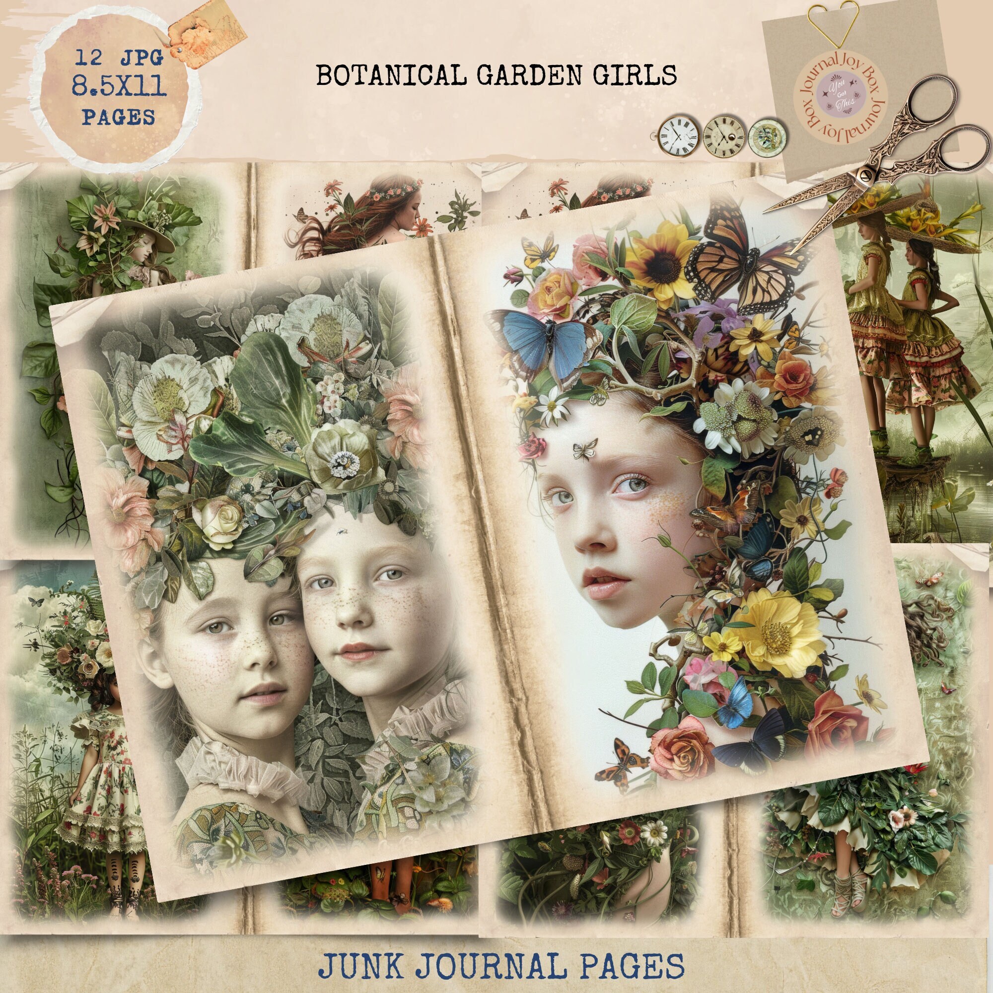 Junk Journal Printable, Botanical Floral Journal, Botanical Garden Girl ...