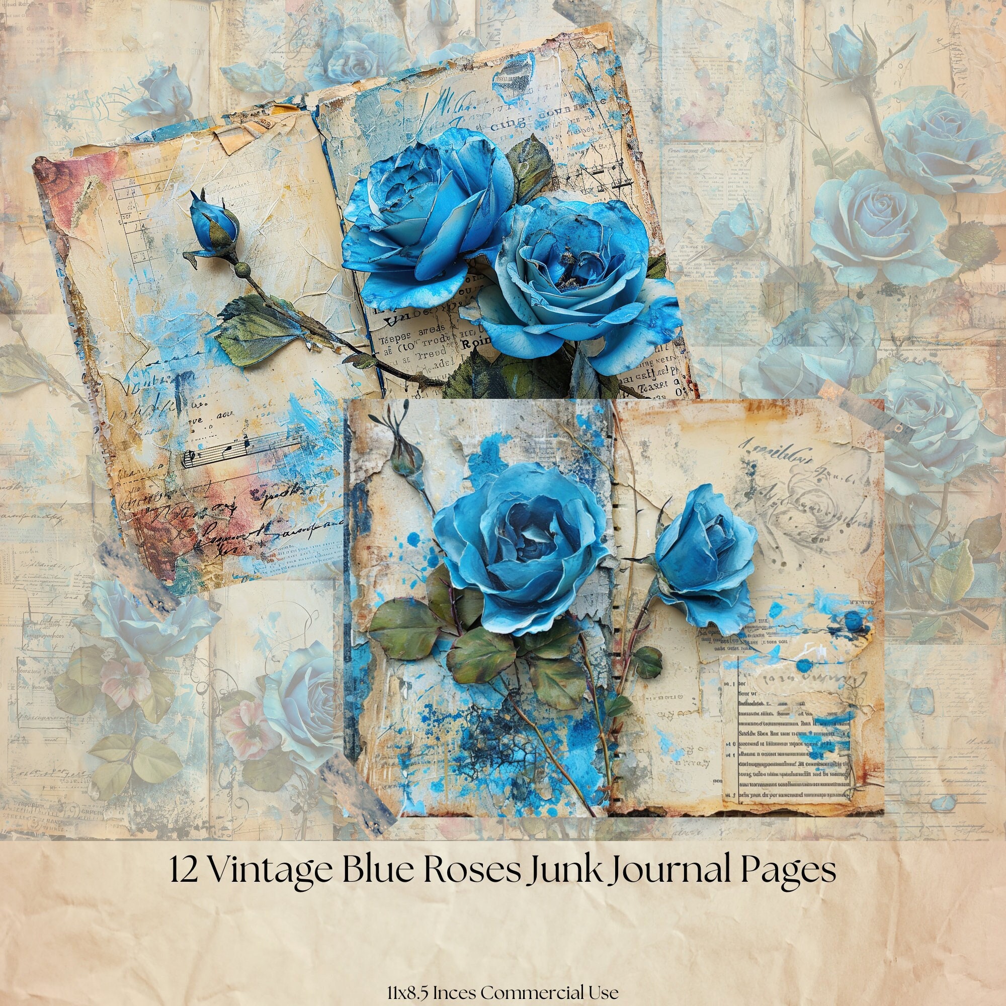 Junk Journal Printable, Blue Rose Junk Journal ,vintage Junk Journal ...