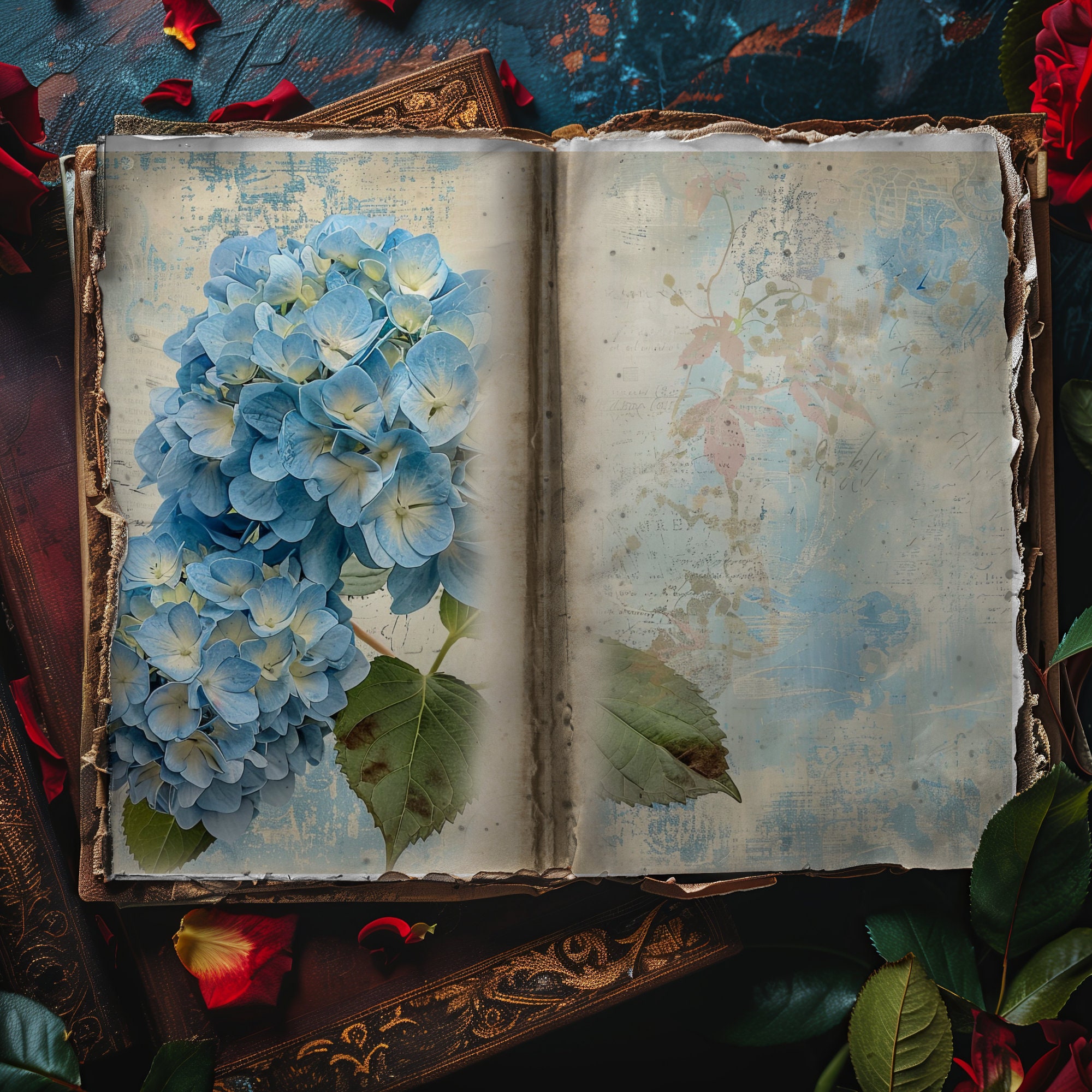 Junk Journal Printable, Hydrangea Ephemera, Vintage Blue Hydrangea Journal Pages, Junk Journal ...