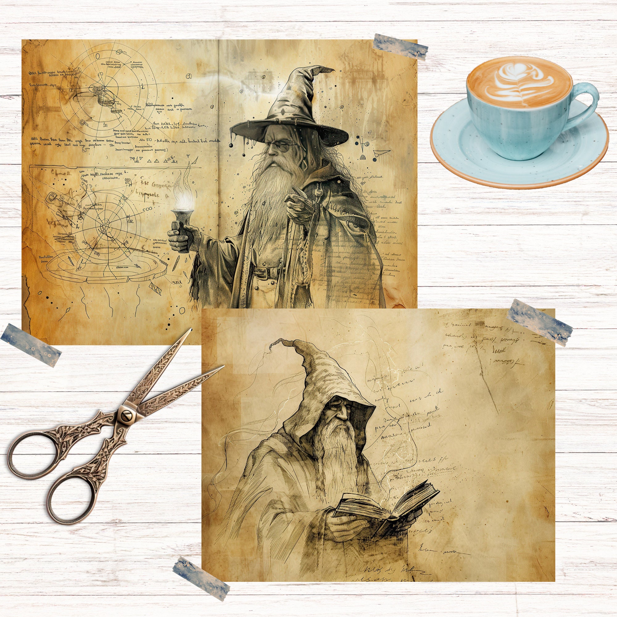 Junk Journal Printable, Wizard Vintage Journal Papers, Spell Book Junk ...