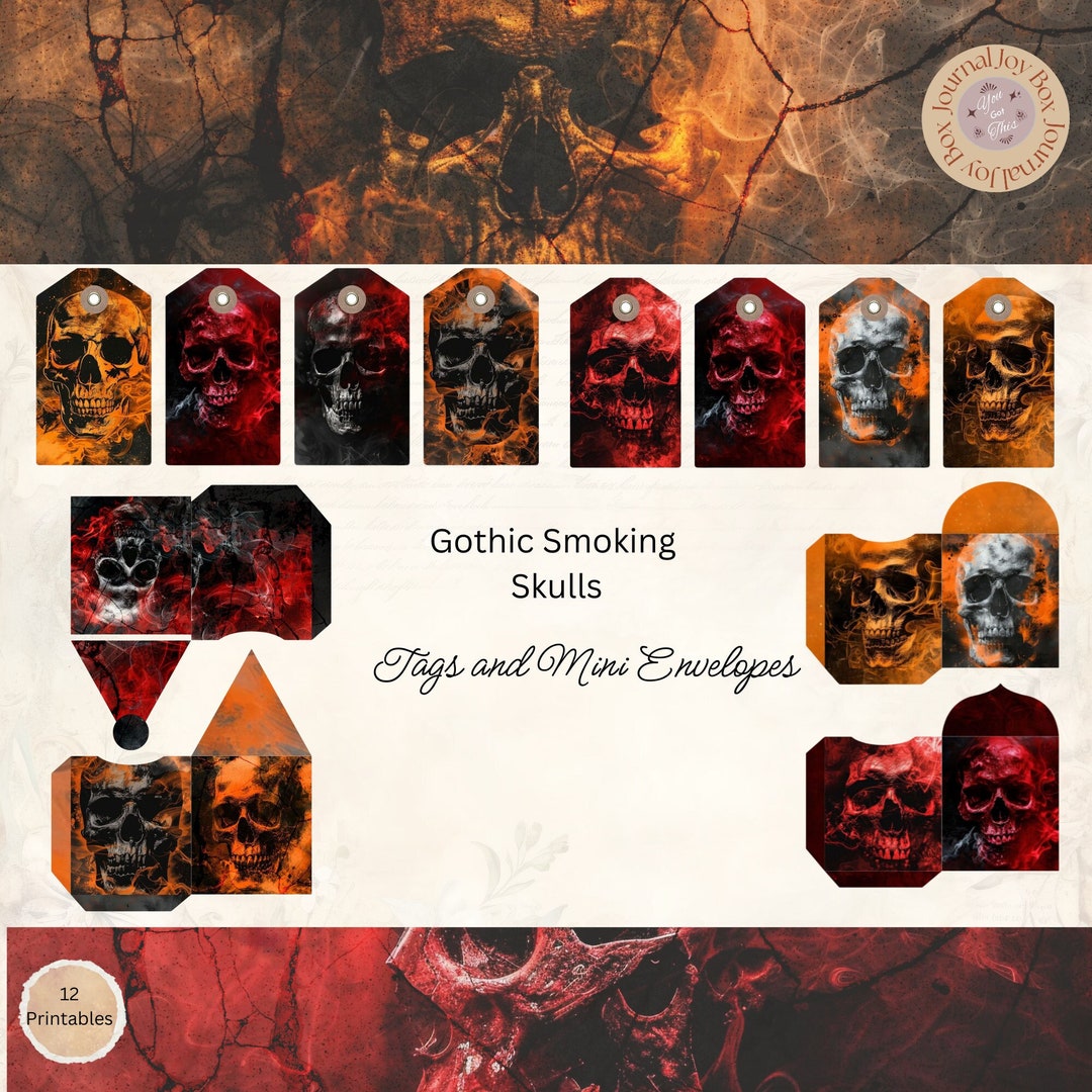Gothic Skulls Junk Journal Tags and Mini Envelopes, Gothic Skull ...