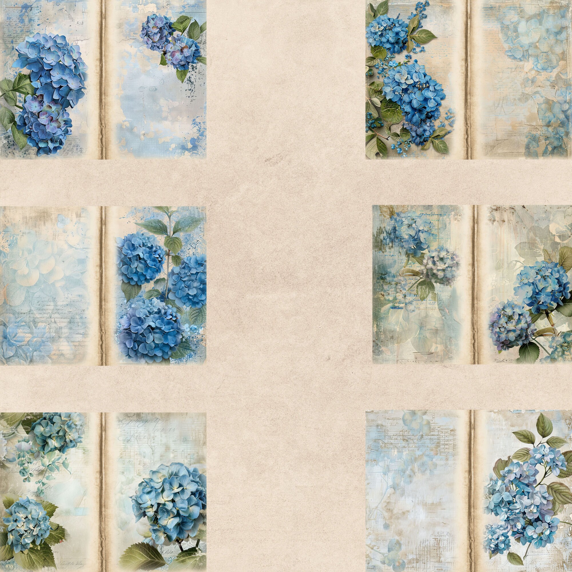 Junk Journal Printable, Hydrangea Ephemera, Vintage Blue Hydrangea ...