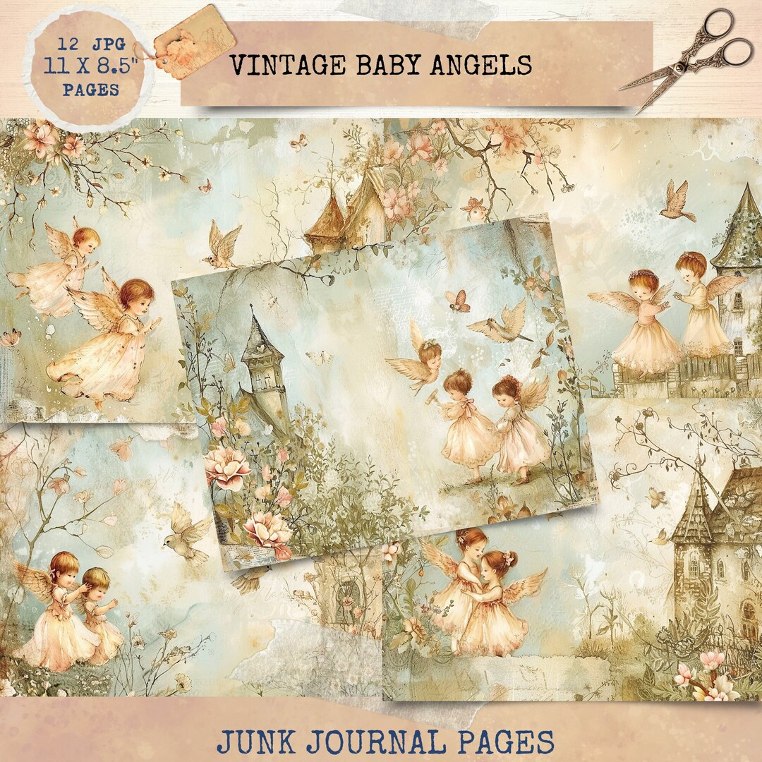 Junk Journal Printable, Vintage Baby Angels Journal Papers, Angel Junk ...
