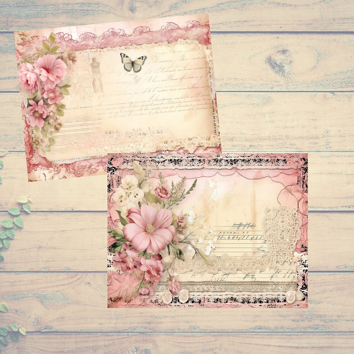 Junk Journal Printable, Pink Flowers and Lace Vintage Journal Pages ...