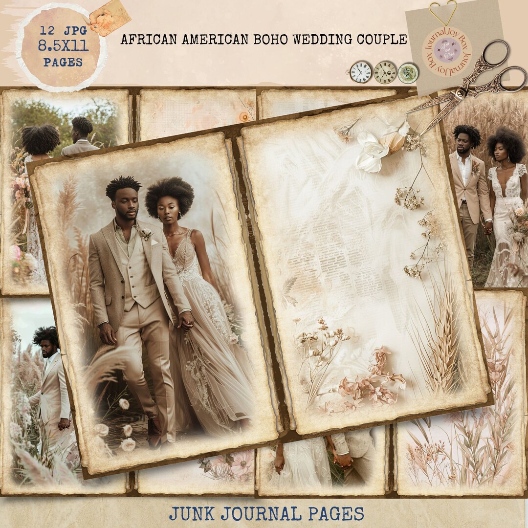 Junk Journal Printable, Wedding Couple Journal, African American Boho ...