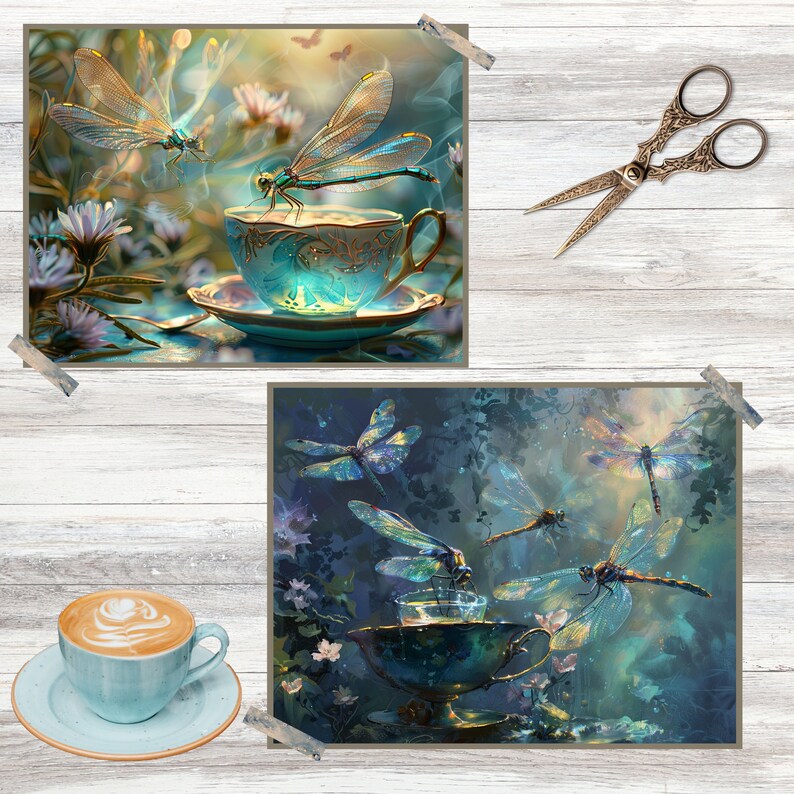 Junk Journal Printable, Tea for Two Journal, Dragonflies Journal Papers ...