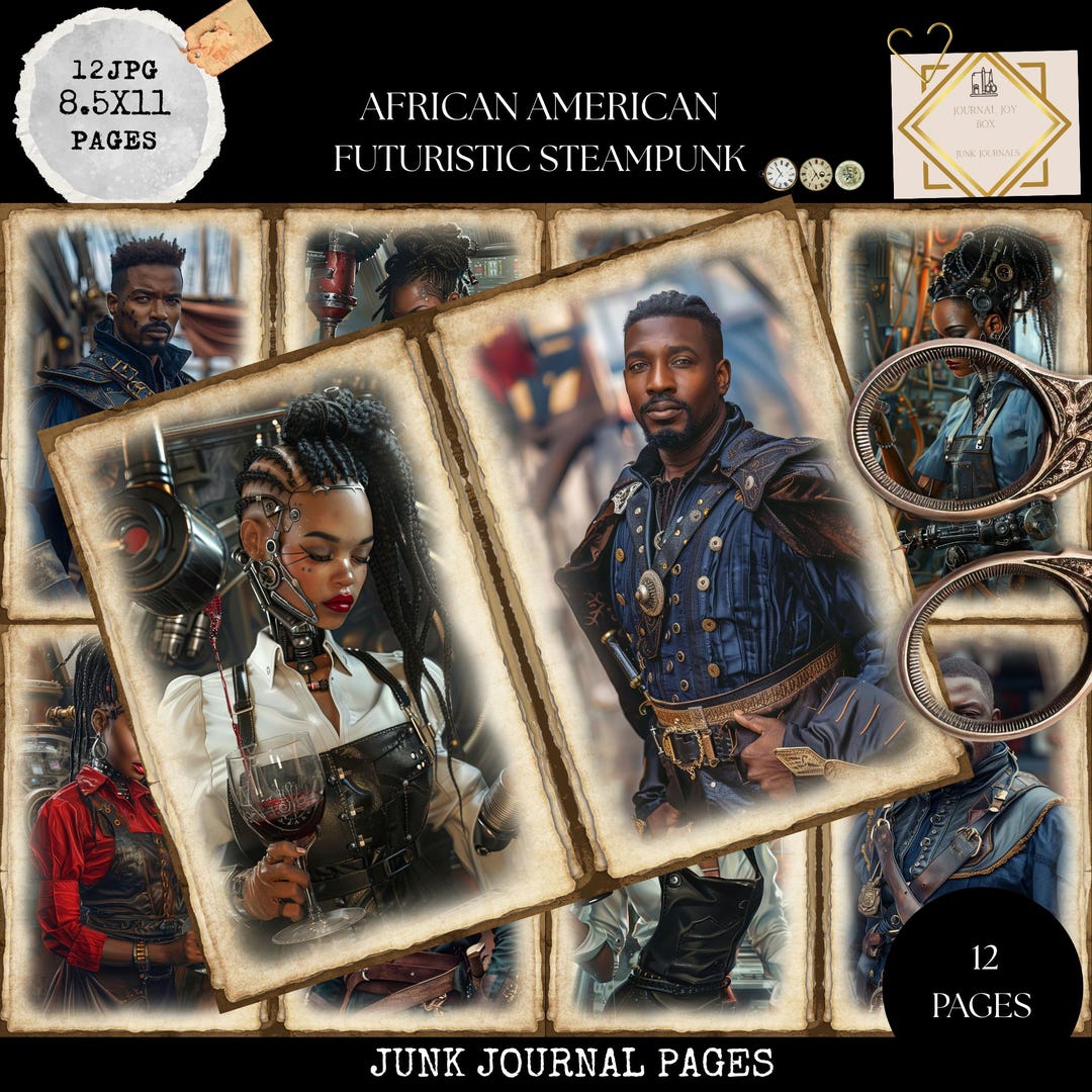 African American Futuristic Junk Journal Pages, Digital Scrapbook ...