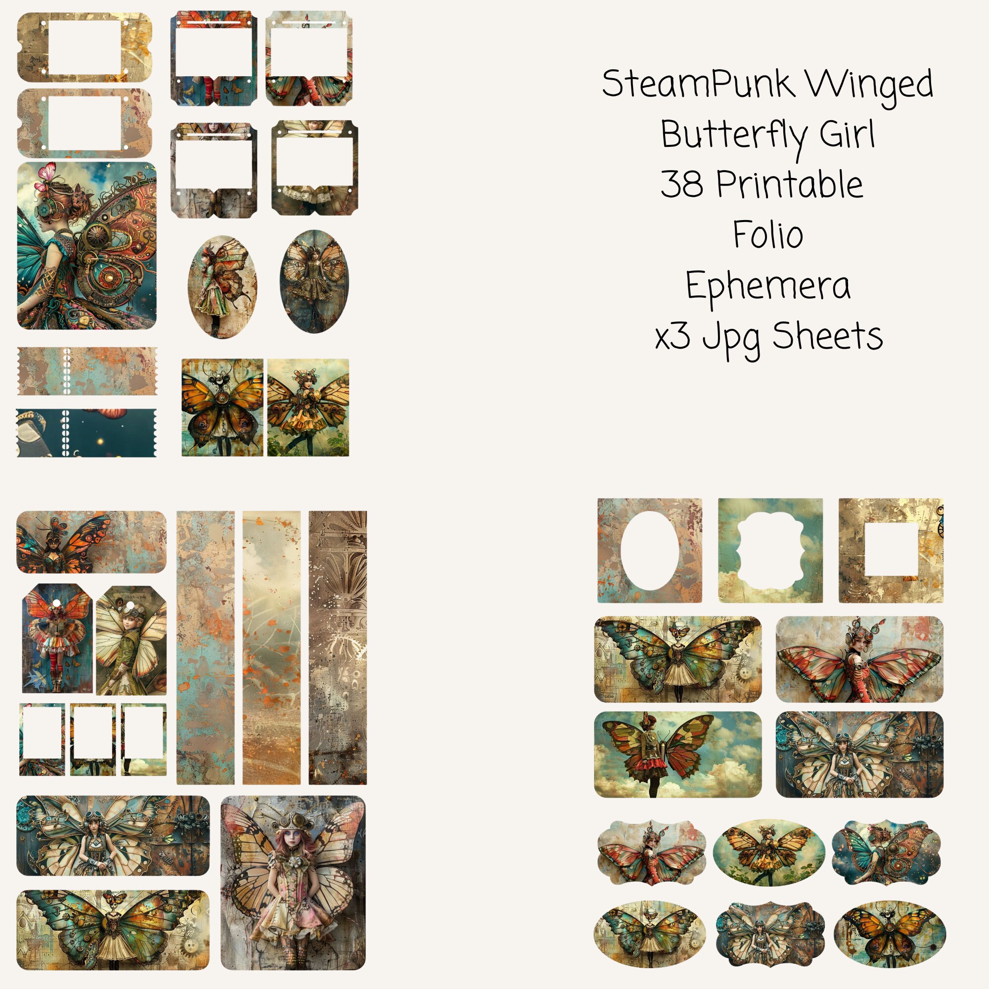 Steampunk Ephemera Cards, 38 Mini Extras Pack, Steampunk Printable ...