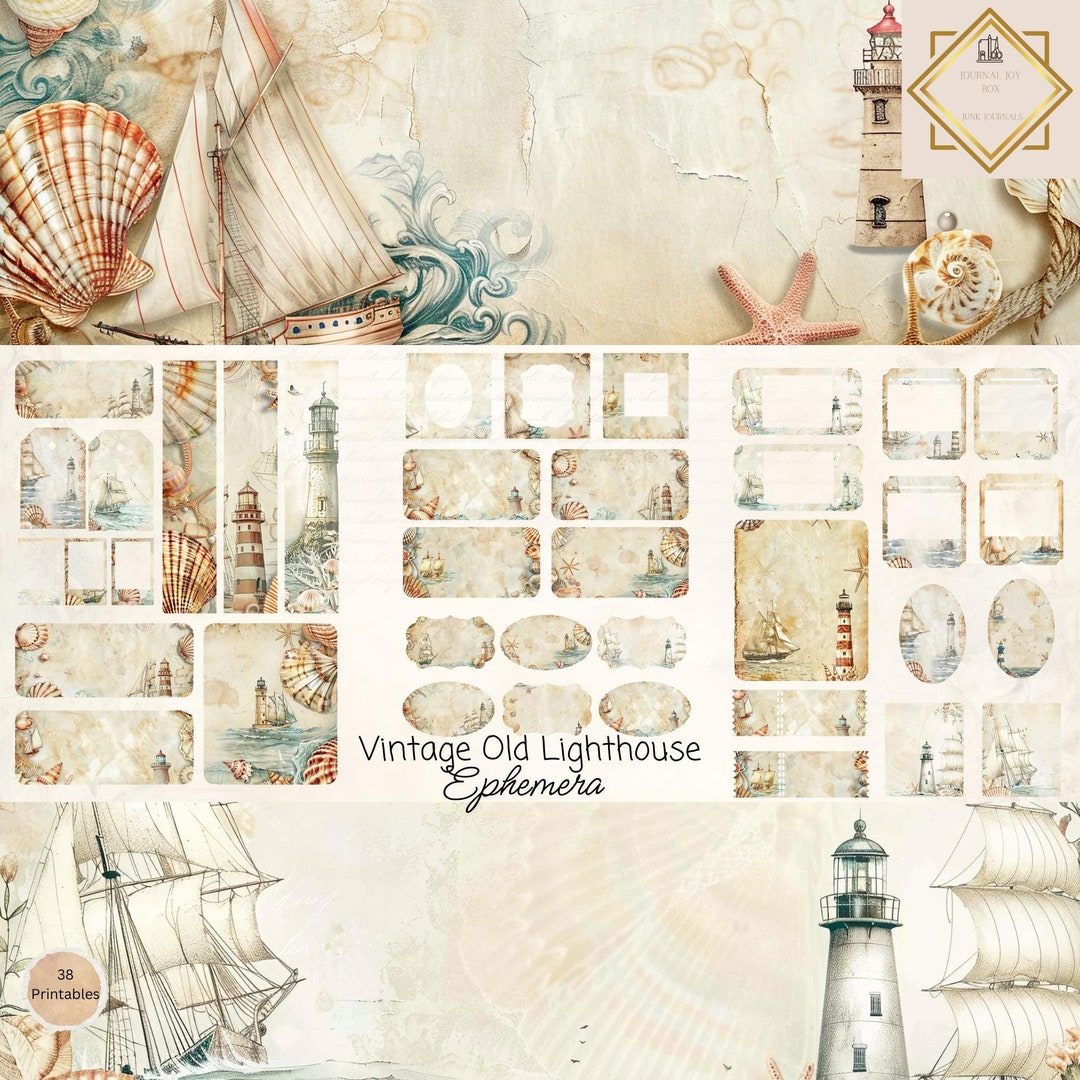 Vintage Nautical Ephemera Cards, 38 Mini Extras Pack, Ocean Printable ...