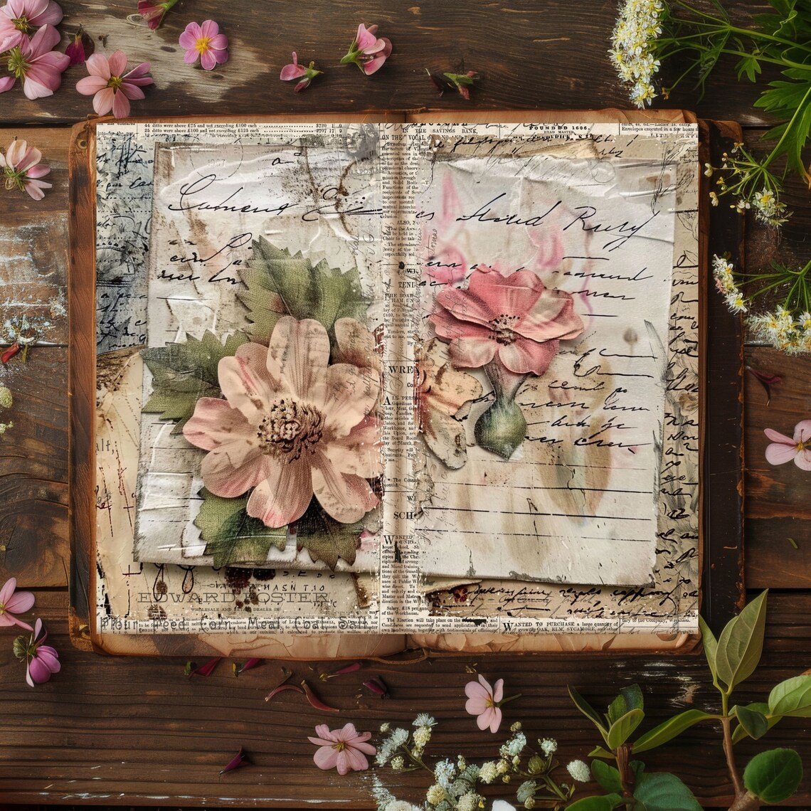Junk Journal Printable, Vintage Floral Journal, Vintage Journal, Pedals ...